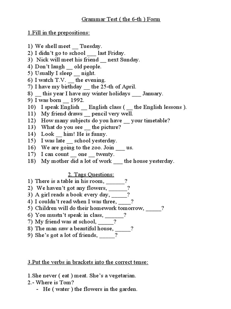 Grammar Test 6th Form | PDF
