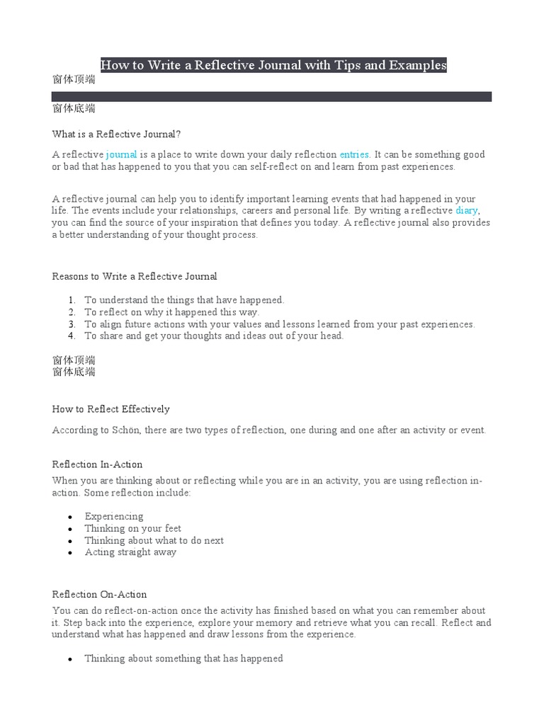 How To Write A Reflective Journal With Tips and Example | PDF | Thought ...