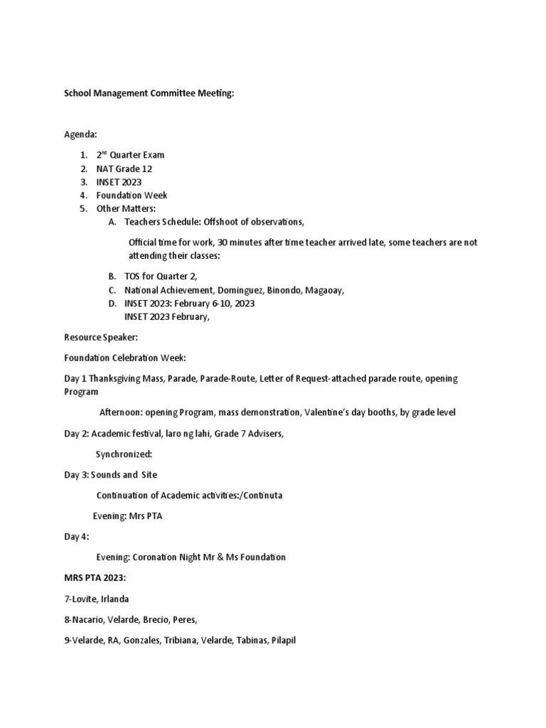 School Management Committee Meeting January 16, 2023 | PDF