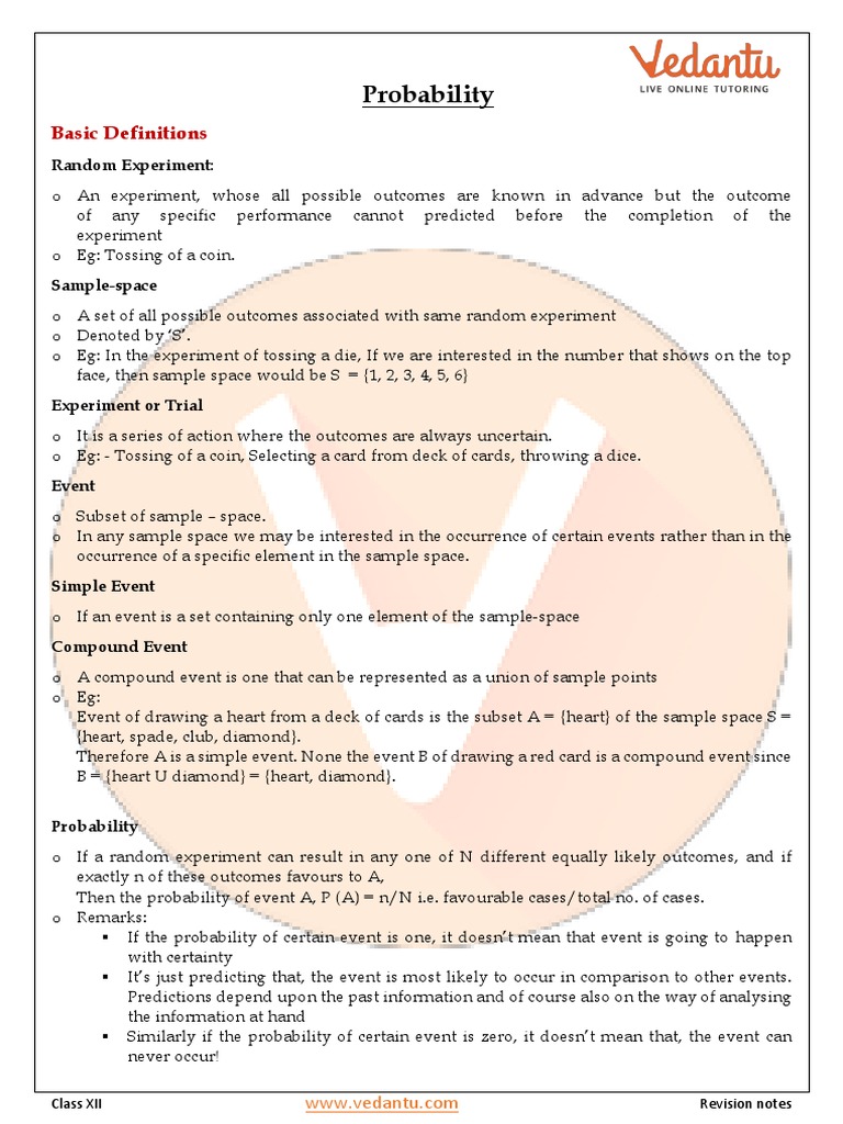Class 12 Revision Notes Probability | PDF | Probability Theory ...