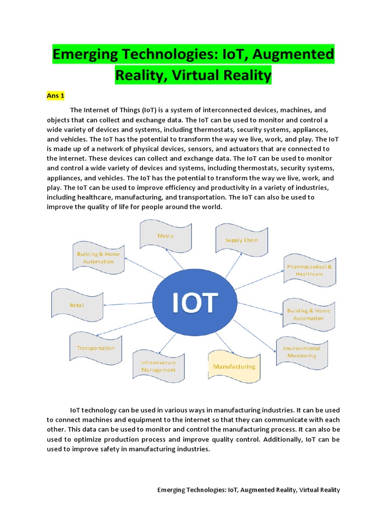 Emerging Technologies IoT Augmented Reality Virtual Reality - Assignment - Dec - 2022 | PDF ...