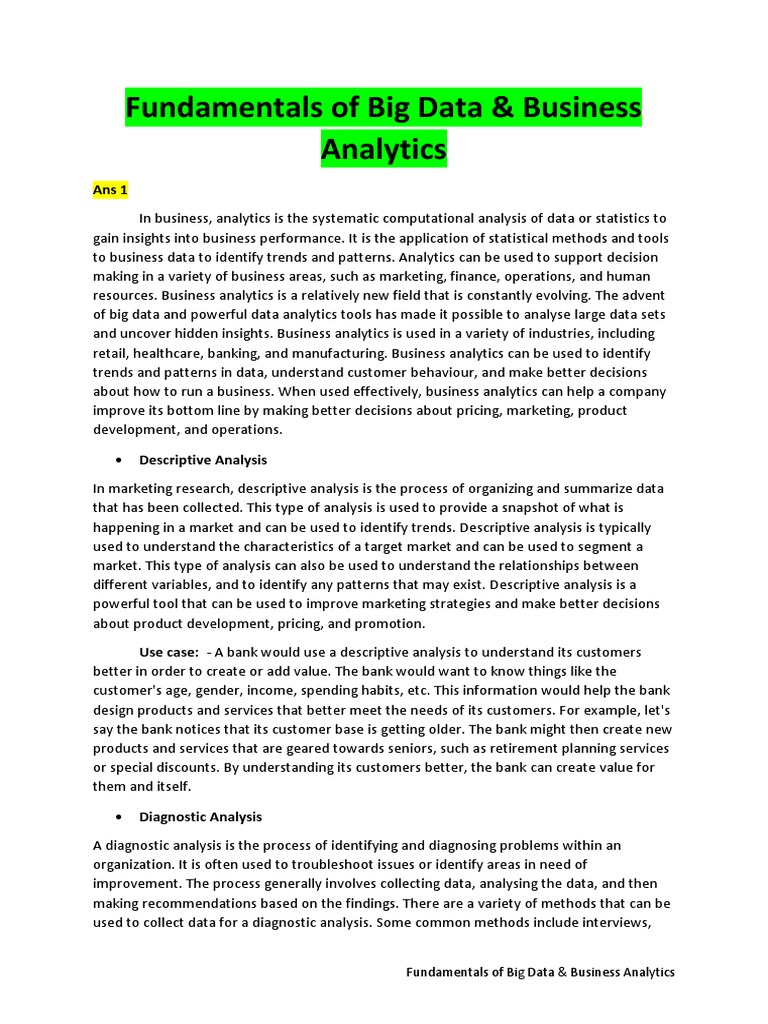 Fundamentals of Big Data & Business Analytics - Assignment - Dec - 2022 | PDF | Analytics ...
