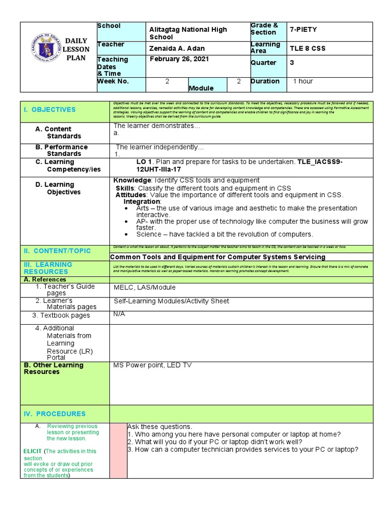 2a4 DLL 2cot q2 Tle Css | PDF | Learning | Educational Assessment
