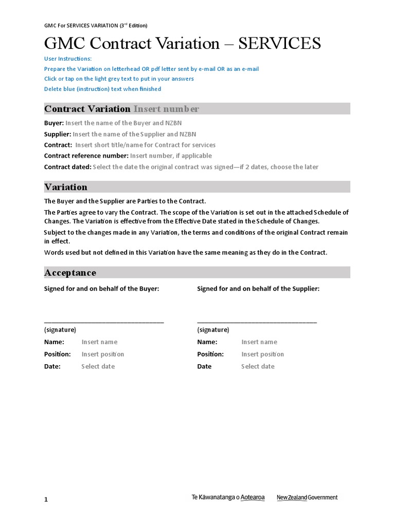 Services Variation Template Contract Government Model | PDF | Business ...