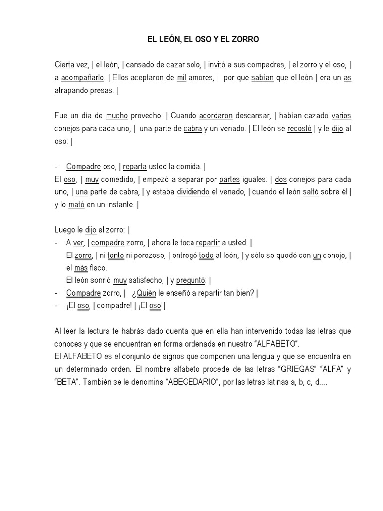 EL LEÓN Lectura | PDF | Alfabeto