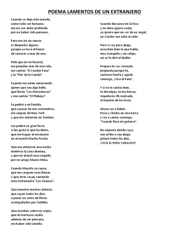 Lamentos de un Extranjero en Perú | PDF | Perú