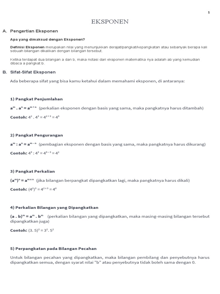 Sifat dan Fungsi Eksponen Matematika | PDF