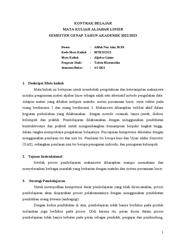 Kontrak Belajar Alin | PDF