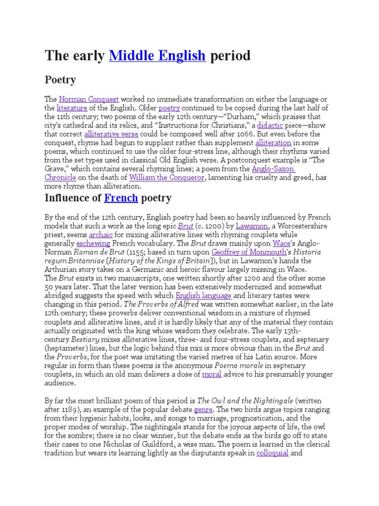 Early Middle English Poetry Overview | PDF | Poetry | Medieval Literature