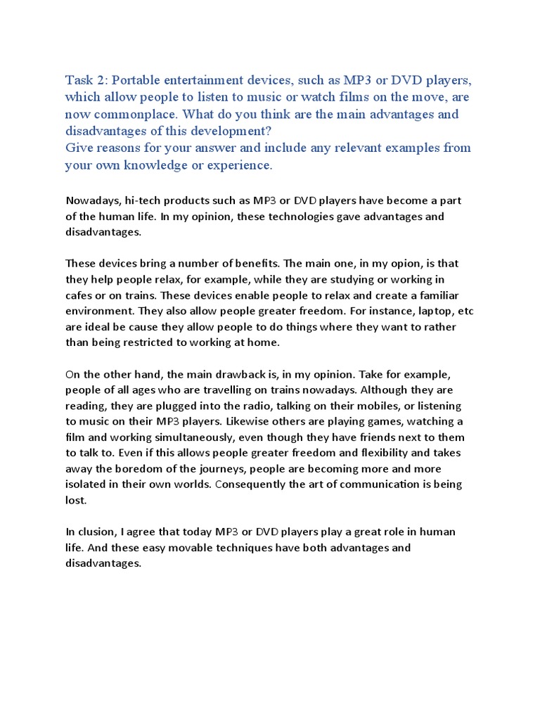 Advantages and Disadvantages of MP3/DVD Players | PDF
