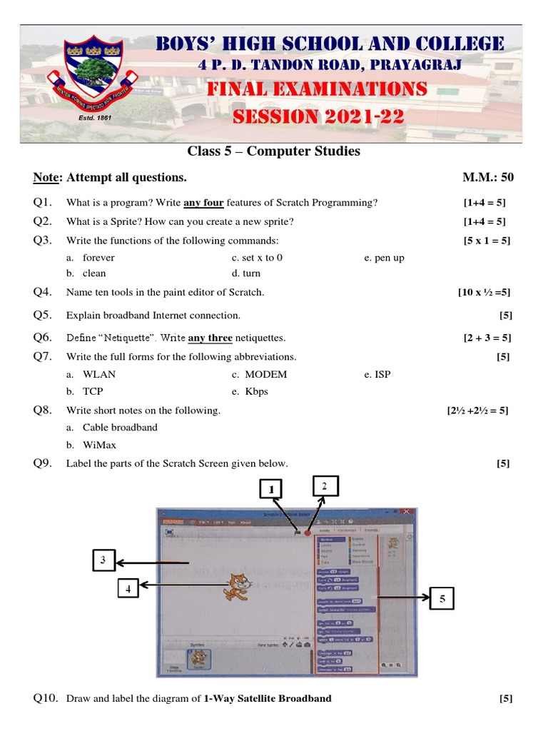 Class 5-Computer Studies Exam ICSE | PDF