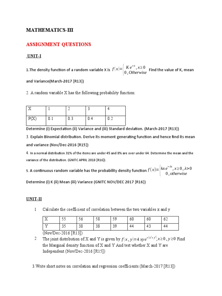 Assignment Questions | PDF | Variance | Probability Density Function