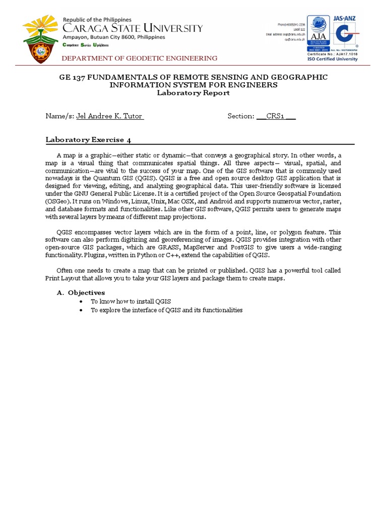 GE 137 Laboratory Exercise 4 - Laboratory Report - Tutor | PDF | Geographic Information System ...
