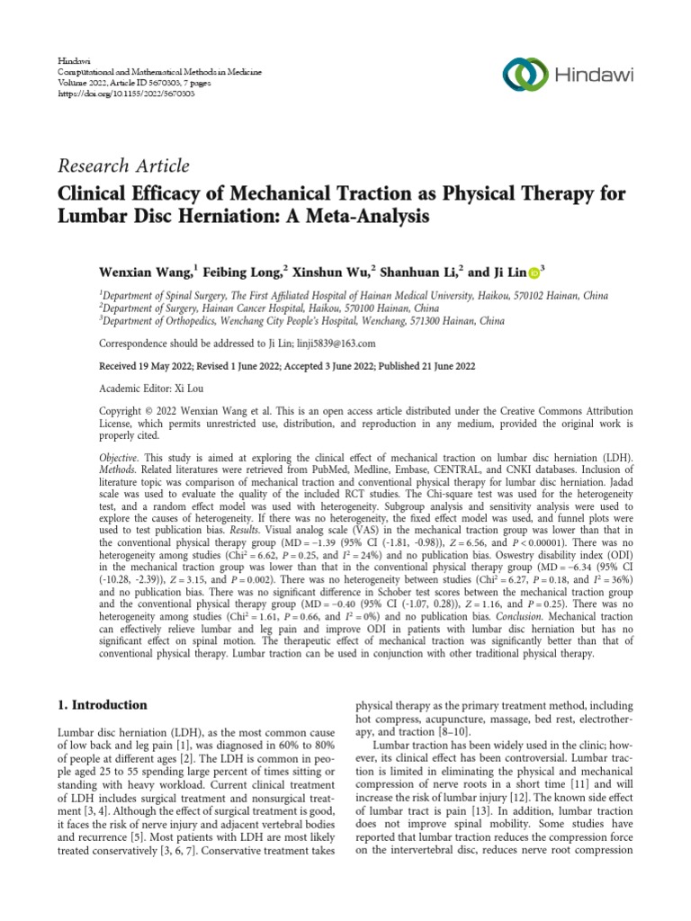 Clinical Efficacy of Mechanical Traction As Physical Therapy For Lumbar ...