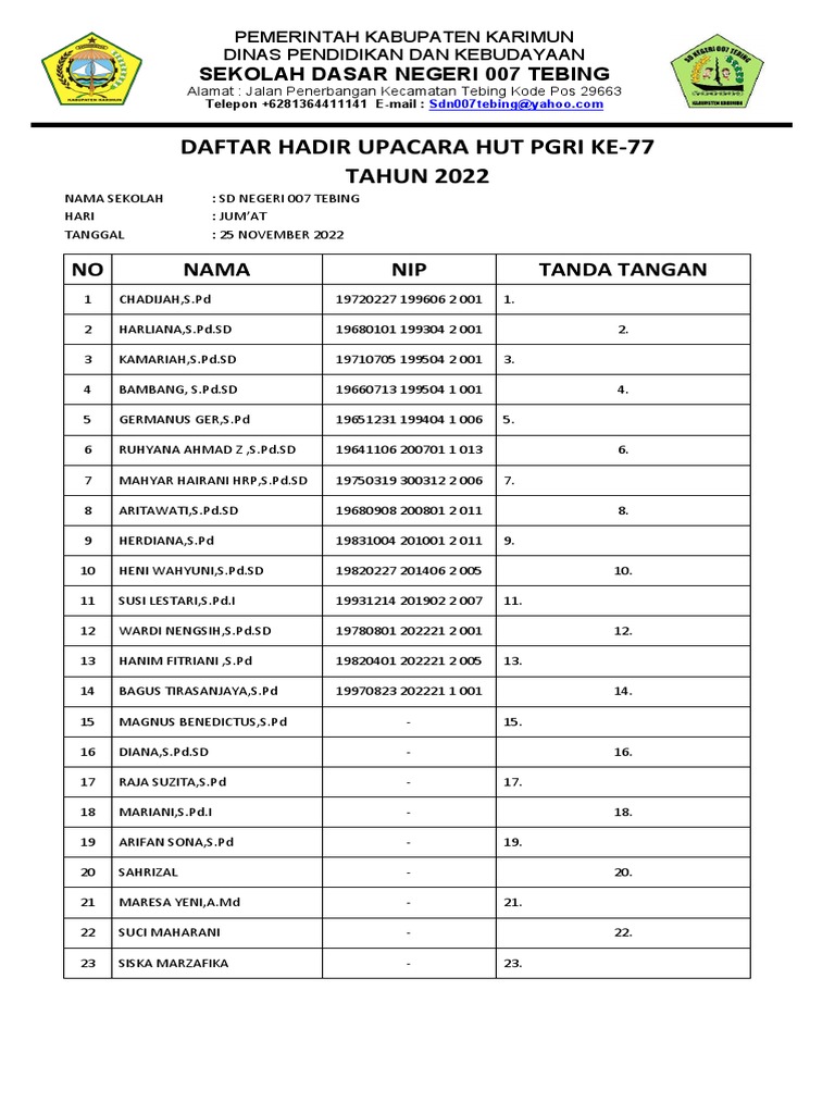 Absen Upacara Pgri | PDF