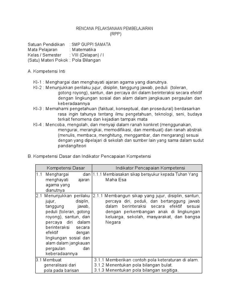 RPP Pola Bilangan | PDF | Karier & Perkembangan