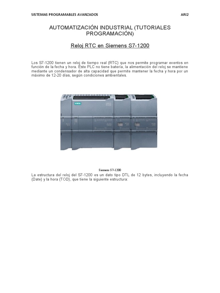 Reloj RTC en PLC Siemens S7-1200 | PDF | Controlador lógico programable ...