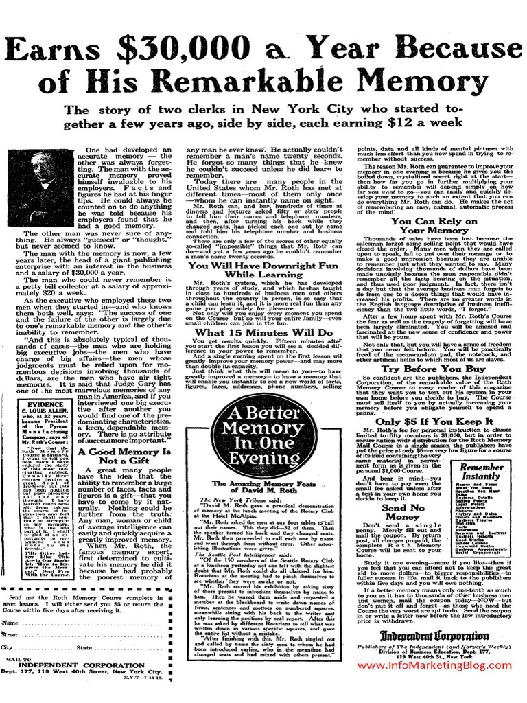 Roth Memory Ad 1918 | PDF