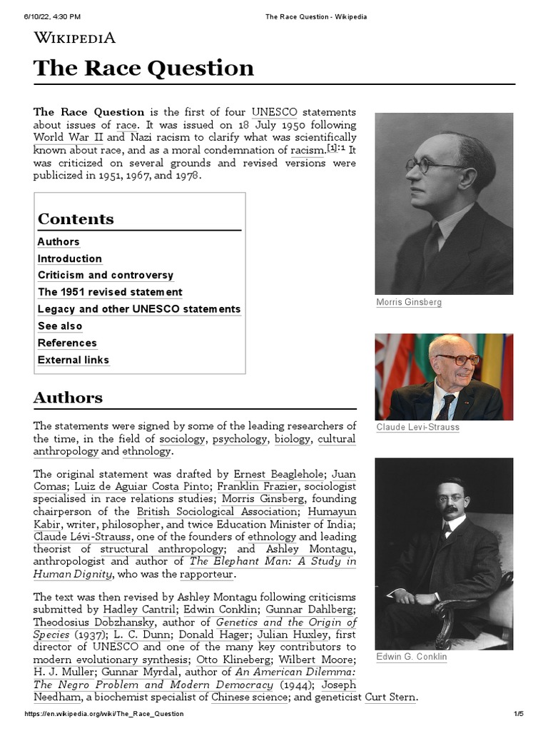The Race Question - Wikipedia | PDF | Science | Race (Human Categorization)