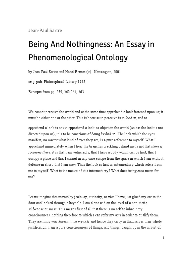 Sartre Being Nothingness | PDF | Shame | Cognitive Science