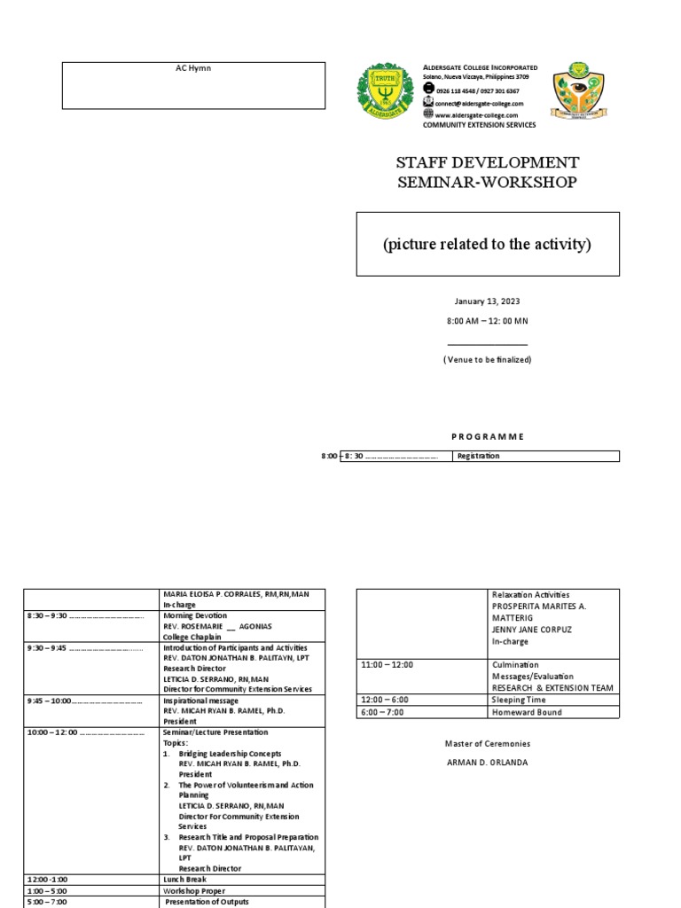 Aldersgate College Staff Development Seminar | PDF
