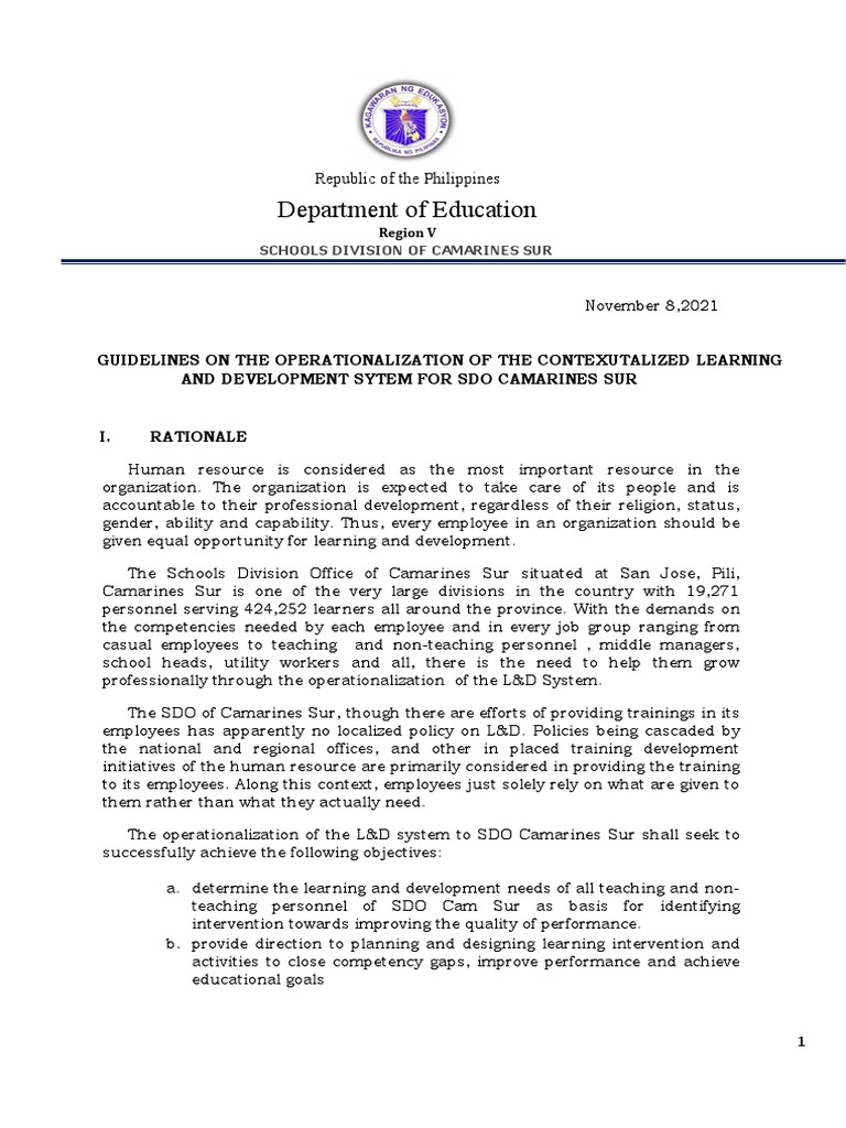 L&D System Guidelines for SDO Camarines Sur | PDF | Methodology | Needs ...