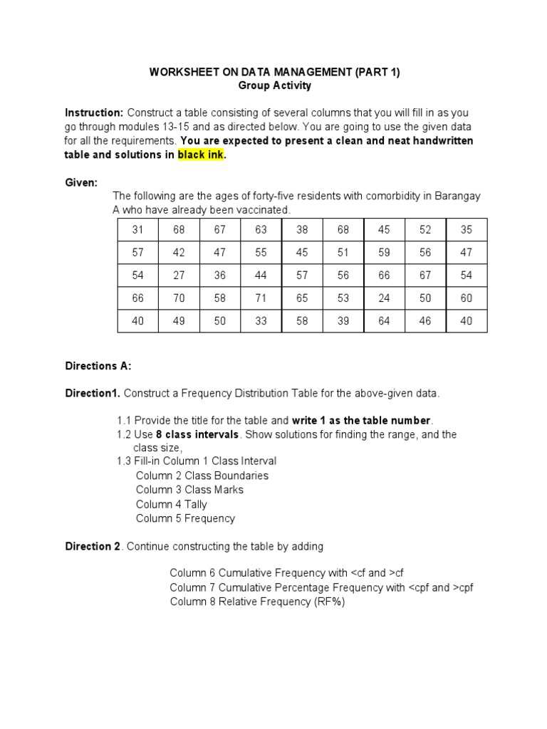 Worksheet On Data ManagementPart 1 For SPOC | PDF