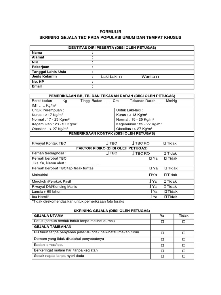 Formulir Skrinning Tbc (1) | PDF