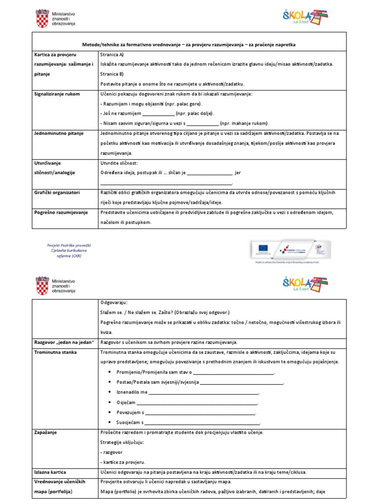 Metode Za Formativno Vrednovanje | PDF