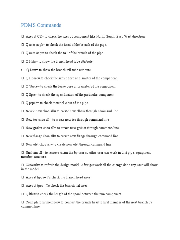 Essential PDMS Commands for Equipment Modeling | PDF | Pipe (Fluid ...