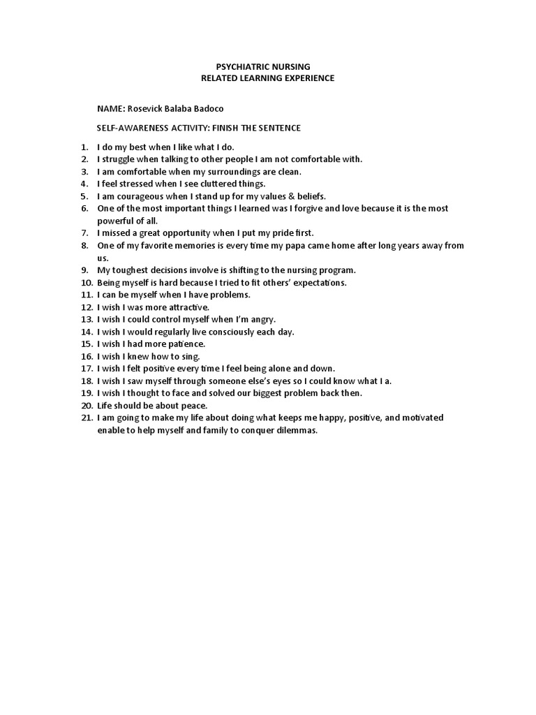 Task #4 Self Awareness Activity | PDF