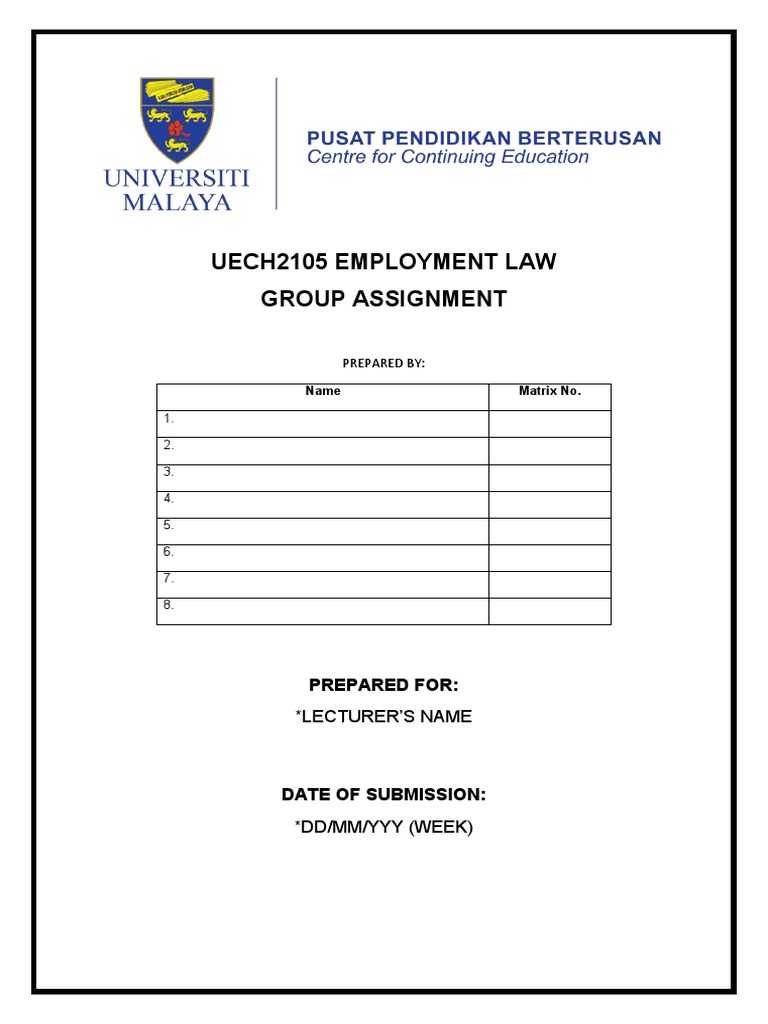 Cover Page Group Assignment Pdf 