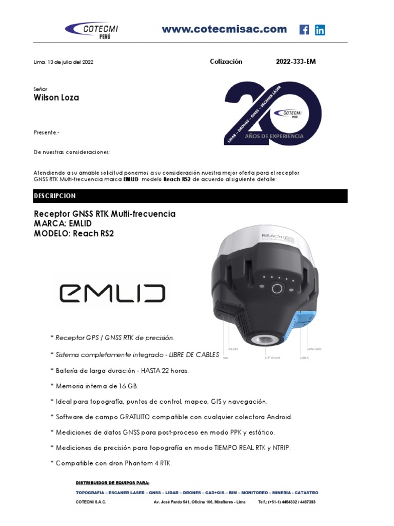 2022-333-EM EMLID Reach RS2 - Wilson Loza | PDF | Wifi | Bluetooth