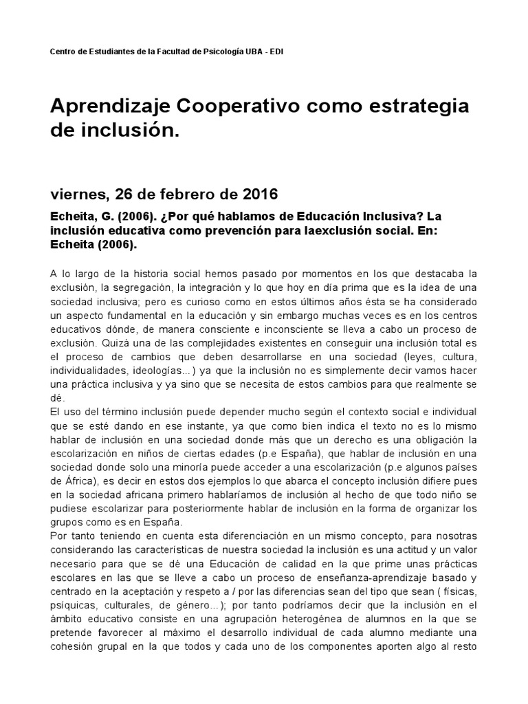 Echeita G. ¿Por Qué Hablamos de Educación Inclusiva - La Inclusión ...