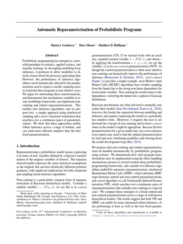 Automatic Reparameterisation of Probabilistic Programs | PDF | Statistical Inference | Bayesian ...
