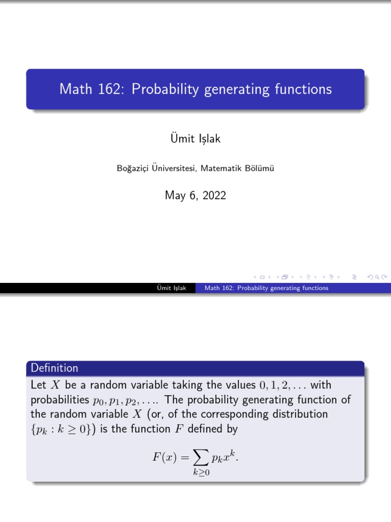 Probability Generating Functions | PDF | Random Variable | Expected Value Probability Generating Functions | PDF | Random Variable | Expected Value