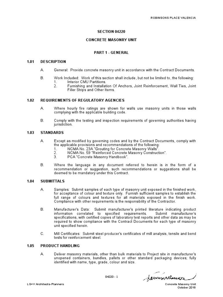 Concrete Masonry Unit Specifications | PDF | Masonry | Concrete
