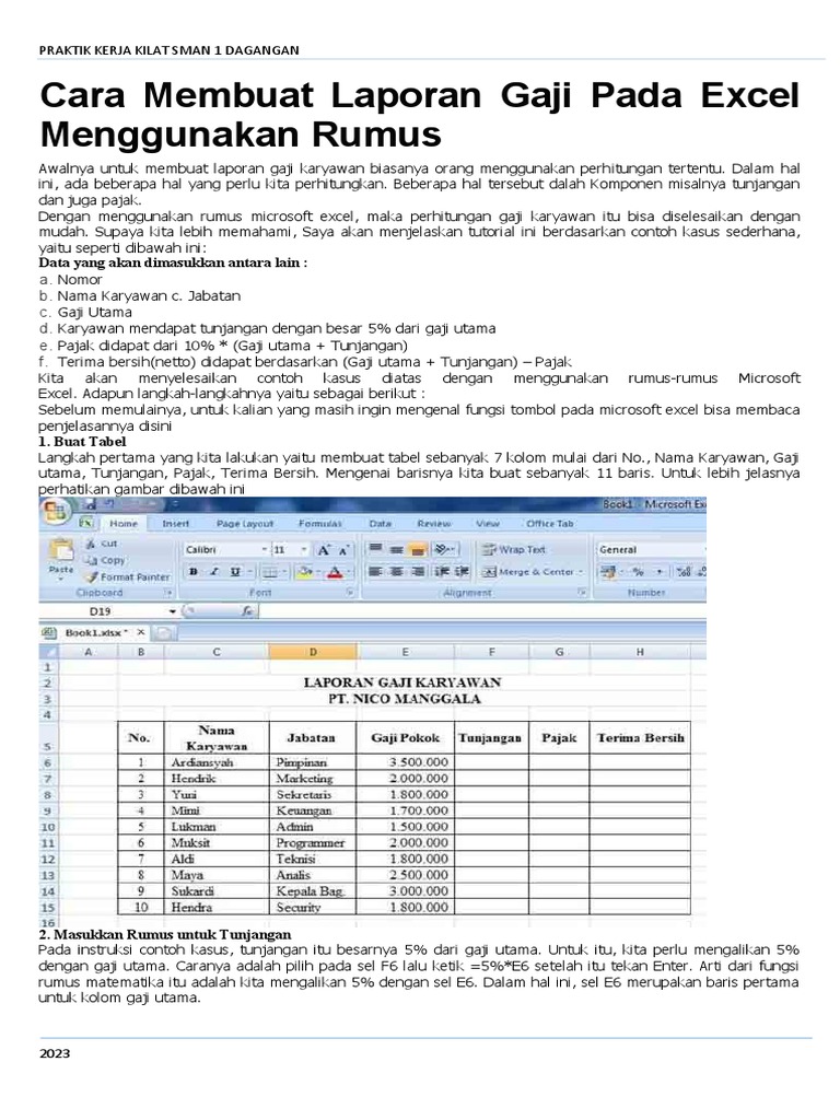 Cara Membuat Laporan Gaji Pada Excel Menggunakan Rumus | PDF