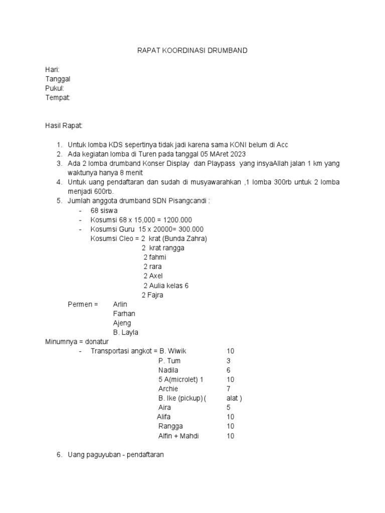 Notula Rapat Drumband | PDF
