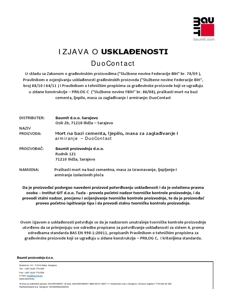 Fasadno Ljepilo Duo Contact Baumit | PDF