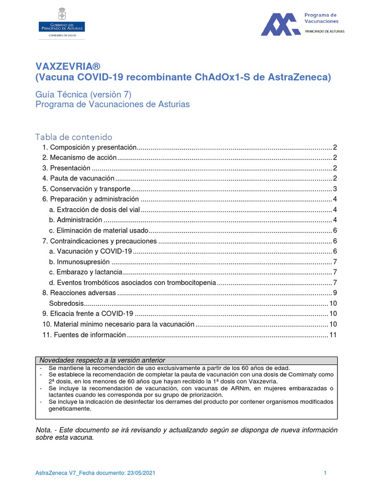 Guia Tecnica Vacuna AstraZeneca Asturias 20210523 v7 | PDF | Inyección (medicina) | Medicina CLINICA