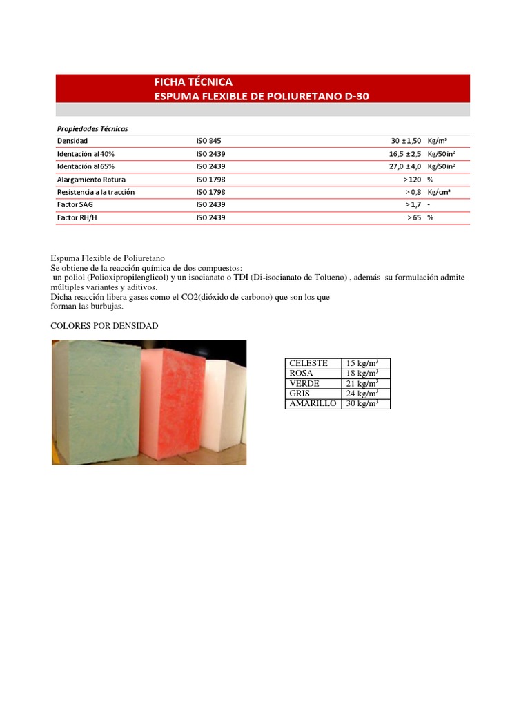 Ficha Espuma Flexible de Poliuretano D 30 | PDF