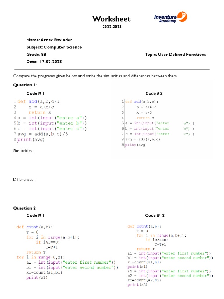 Arnav - User Defined Functions # 2 - 8IG | PDF