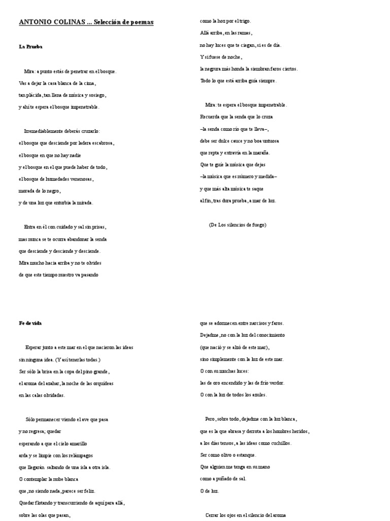 ANTONIO COLINAS ... Selección de Poemas Encuadernación | PDF | Amor