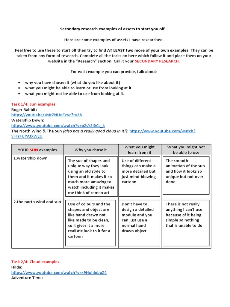 Secondary Research Task Sheet With Audio | PDF | Animation