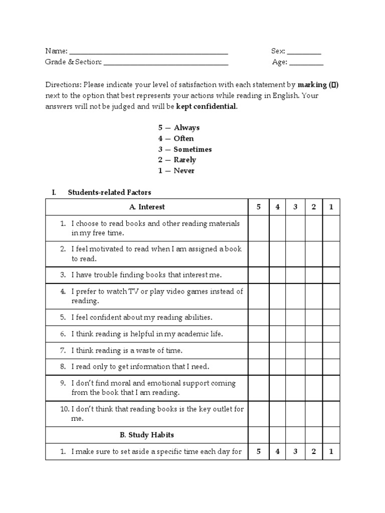Questionnaires | PDF | Reading Comprehension | Linguistics