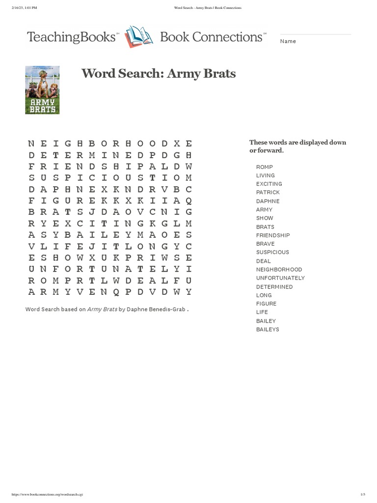 Word Search - Army Brats - Book Connections | PDF