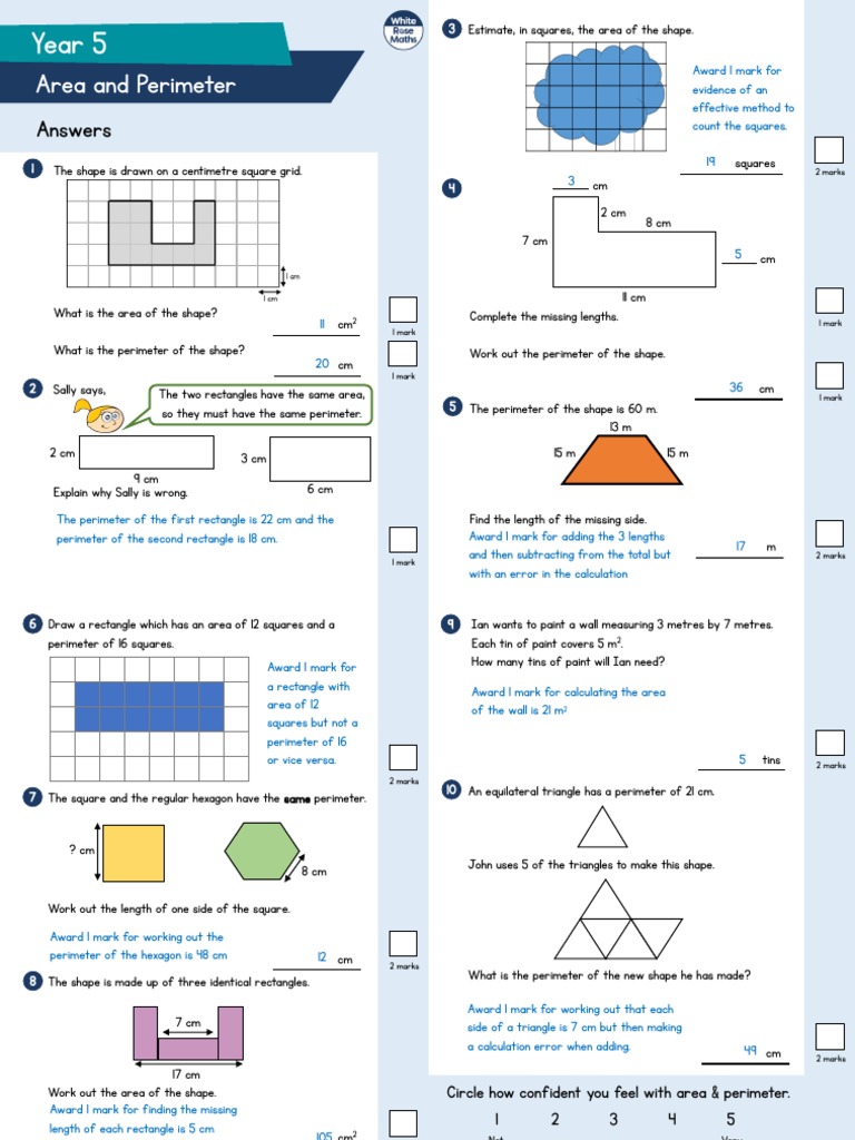 WRM Y5 Autumn b5 Perimeter Area Assessment Answers | PDF | Area ...