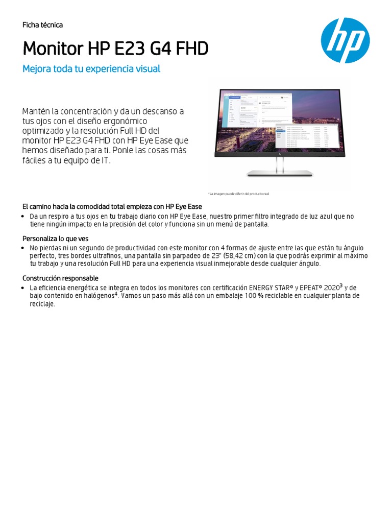 Monitor HP E23 G4 FHD: Mejora Toda Tu Experiencia Visual | PDF ...