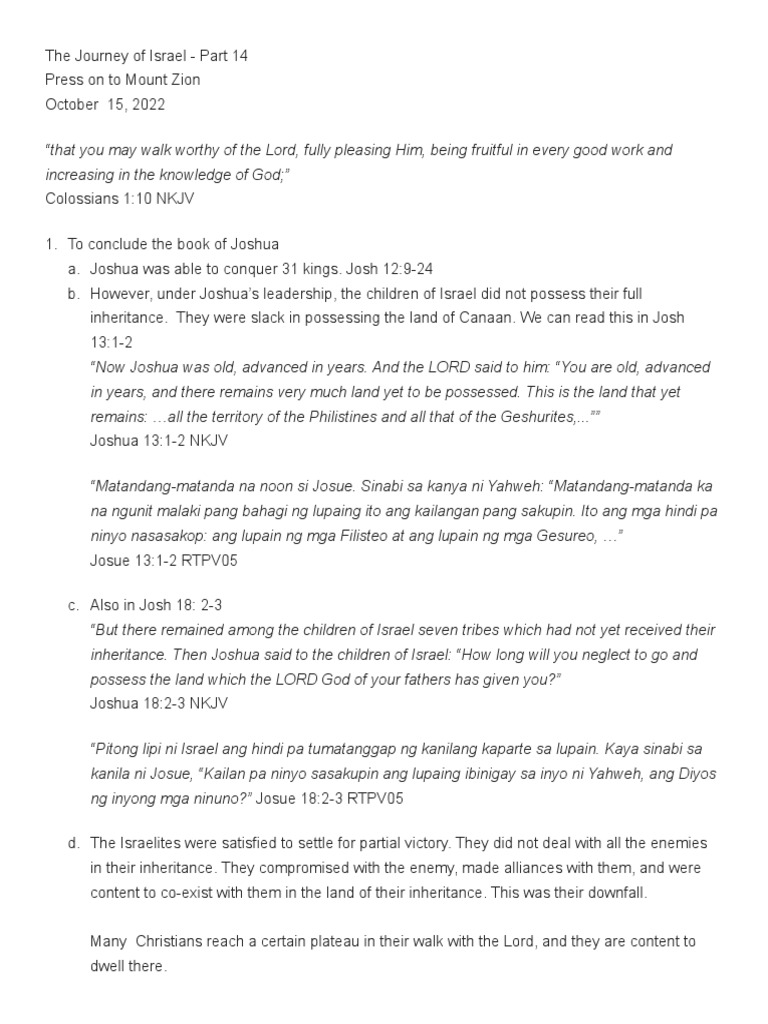 The Journey of Israel 14 | PDF | Joshua | Moses